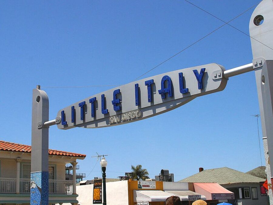 Little Italy neighborhood gateway sign San Diego