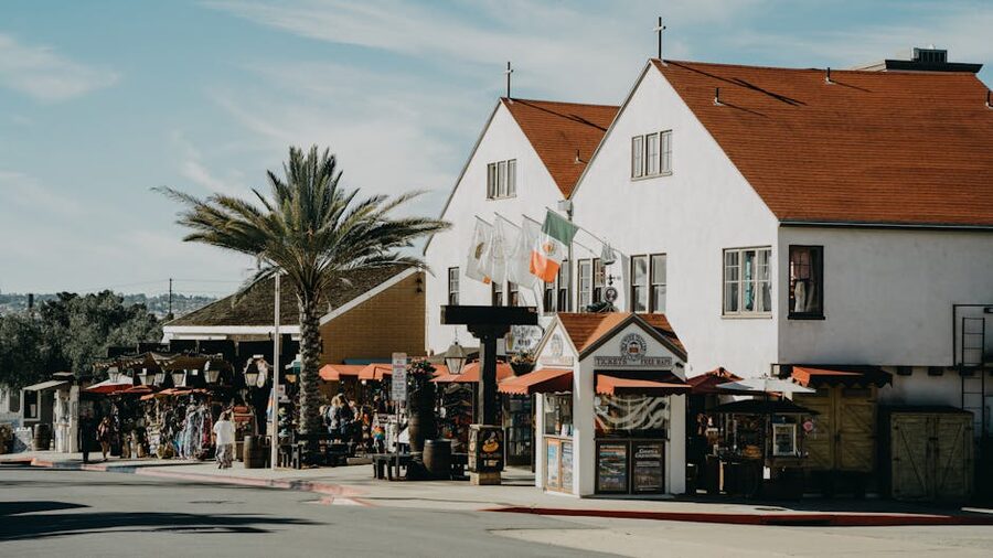 Old Town San Diego market street with shops and palms