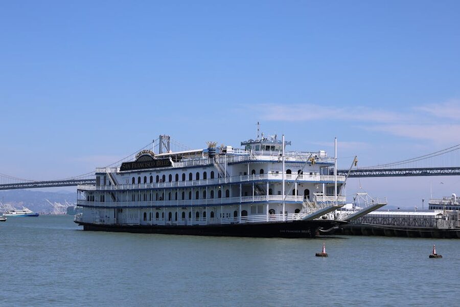 San Francisco Belle riverboat docked near the Bay Bridge
