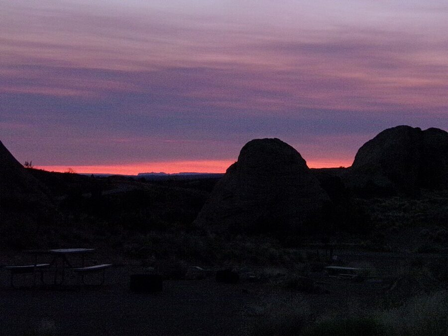 Sand Flats Recreation Area campground at sunset near Moab Utah