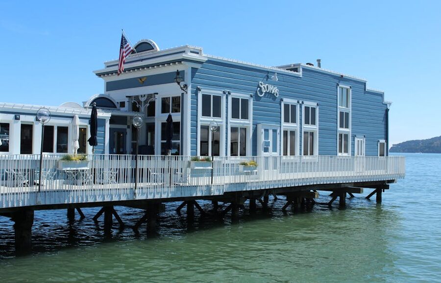 Floating restaurant on Sausalito bay California