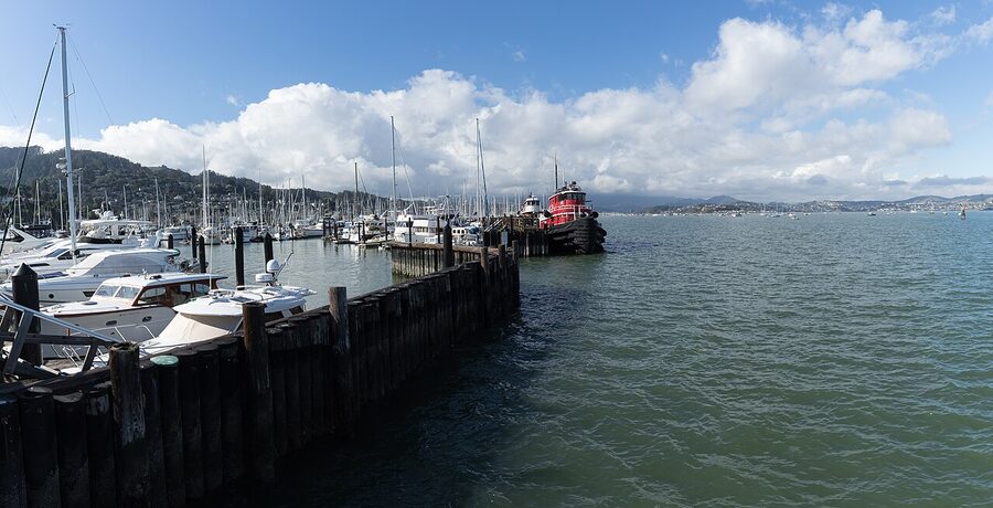 Sausalito Yacht Harbor panorama from Spinnaker Drive