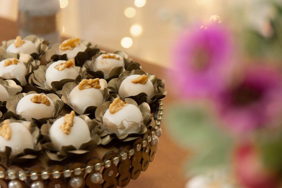 Pralines on a tray at a Savannah sweet shop