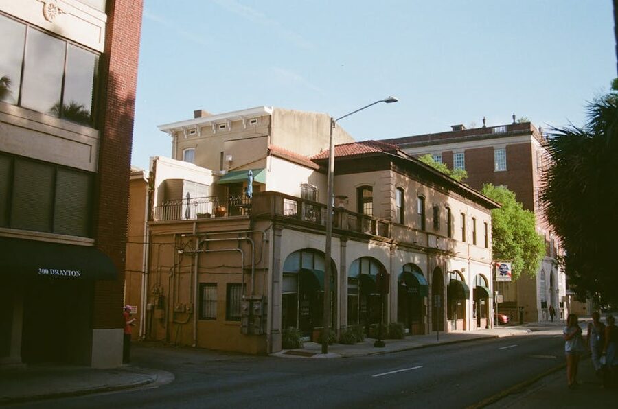 Sunlit Savannah street in evening light