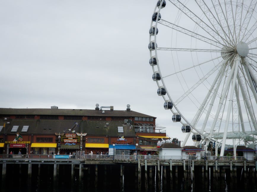 Seattle Great Wheel and waterfront attractions at Pier 57