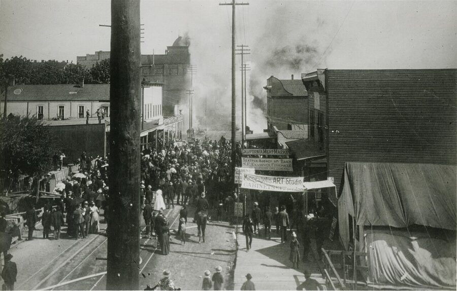 First Avenue and Madison during the Great Seattle Fire of June 1889