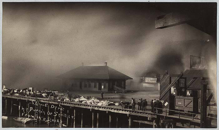 Great Seattle Fire burning at waterfront June 1889