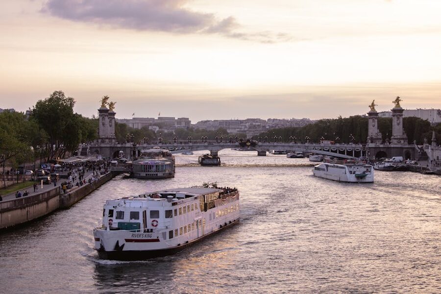 Pont Alexandre III at sunset over the Seine in Paris