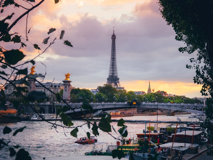 Eiffel Tower at blue hour over the Seine in Paris
