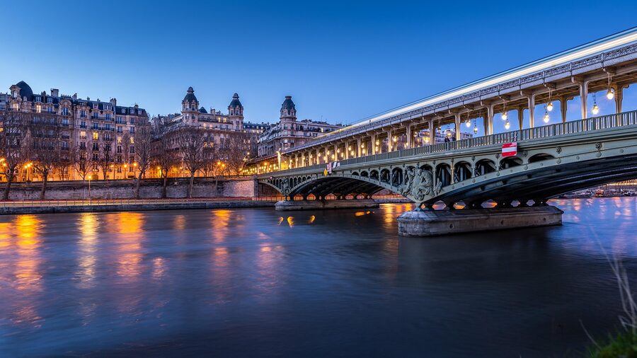 Pont Bir-Hakeim with Metro line and Seine River in Paris