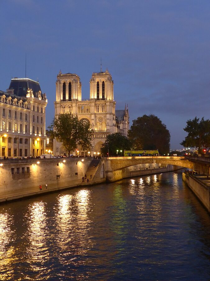 Seine River in Paris at night with illuminated banks
