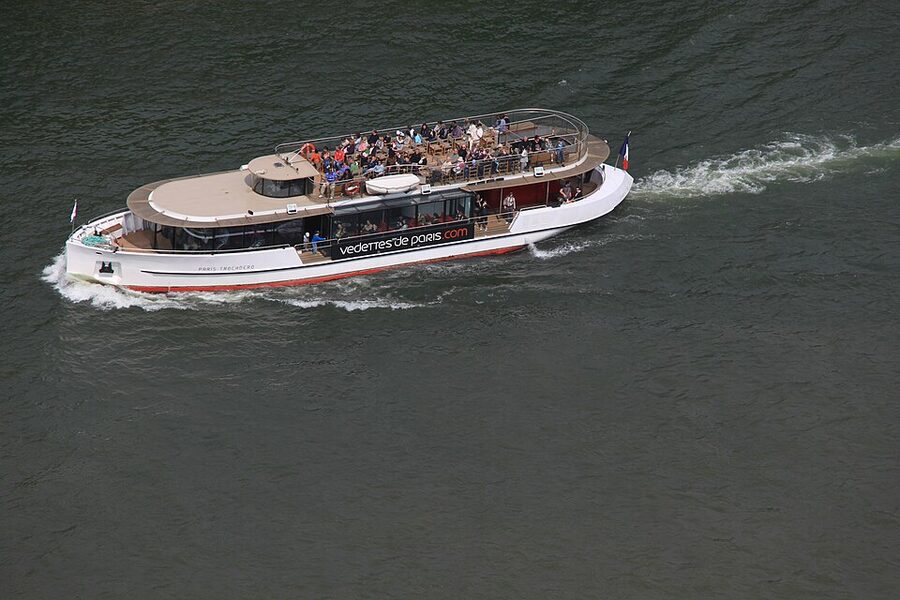 Vedettes de Paris cruise boat seen from the Eiffel Tower