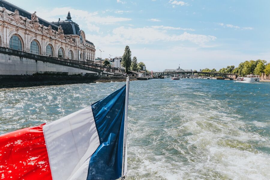 Seine river bridges in Paris on a sunny day