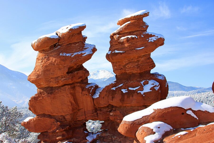 Siamese Twins formation Garden of the Gods with Pikes Peak view
