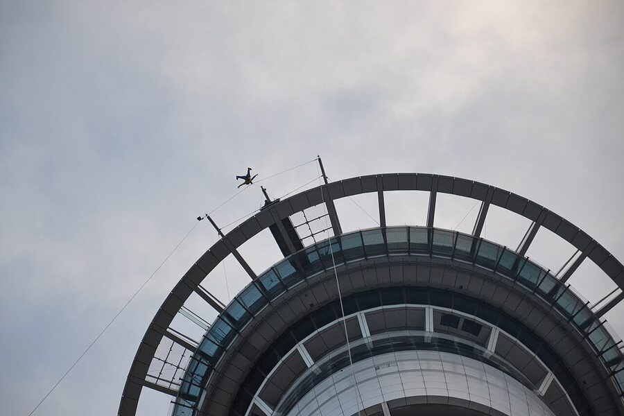 SkyJump base jumper from Sky Tower Auckland