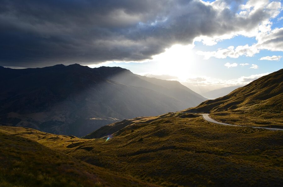 Sunset over the Crown Range near Queenstown