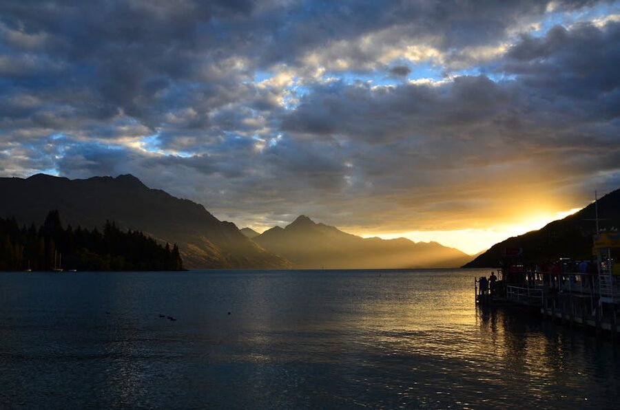 Dramatic sunset over Lake Wakatipu Queenstown
