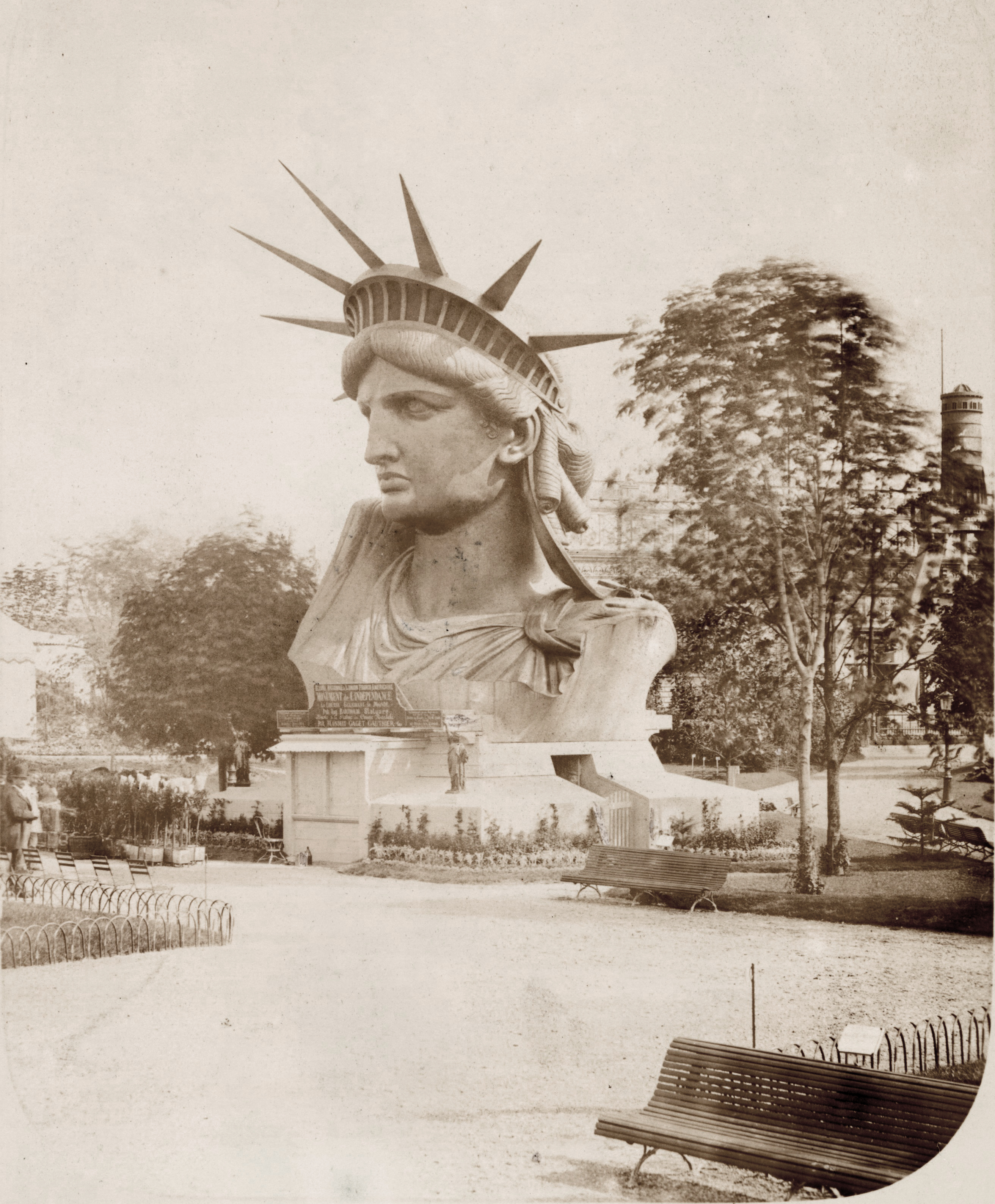 Head of the Statue of Liberty on display in Paris park 1878