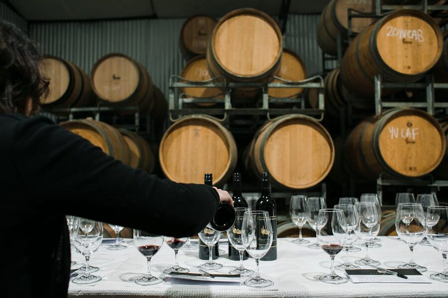 Sommelier pouring wine at a cellar door tasting