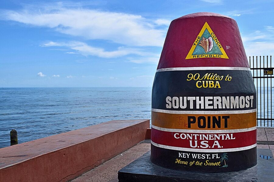 The Southernmost Point concrete buoy marker in Key West Florida