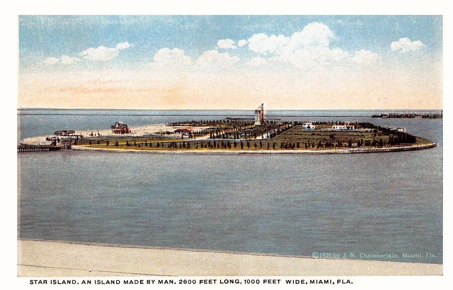 Vintage 1920 postcard showing Star Island Miami Beach