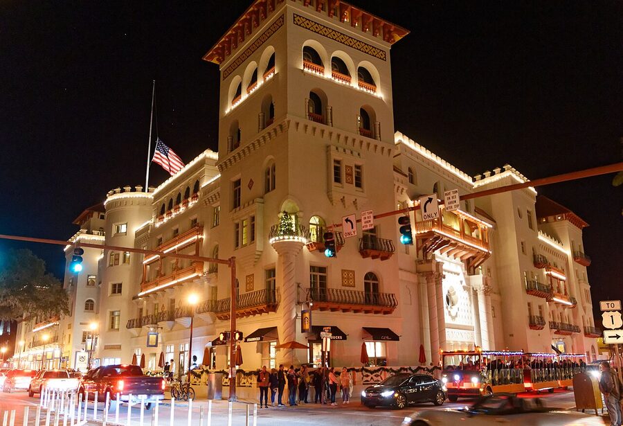 Casa Monica Hotel at night with Orion constellation overhead St Augustine