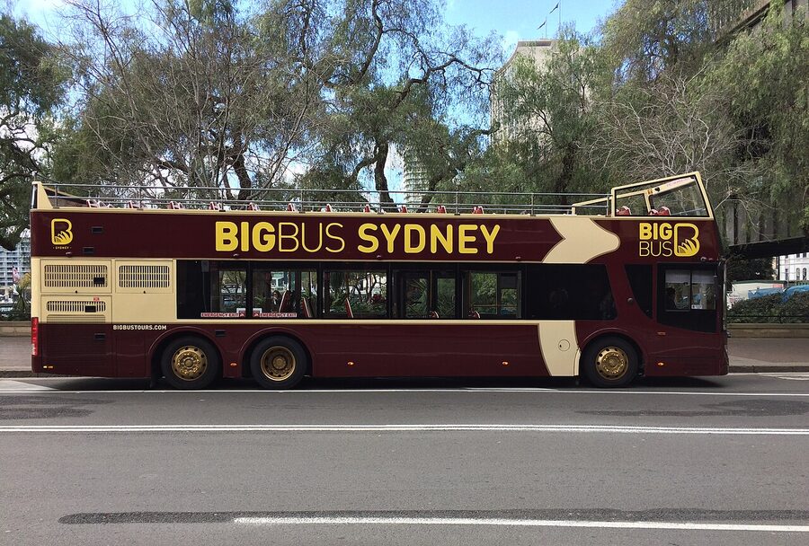 Sydney Big Bus open-top deck on city route