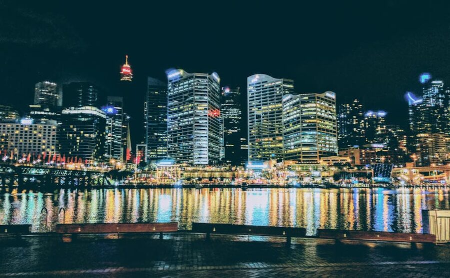 Sydney Darling Harbour skyline at night