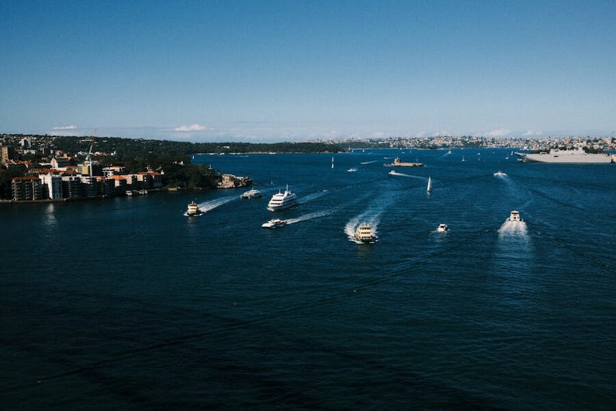 Sydney Harbour boats with city skyline