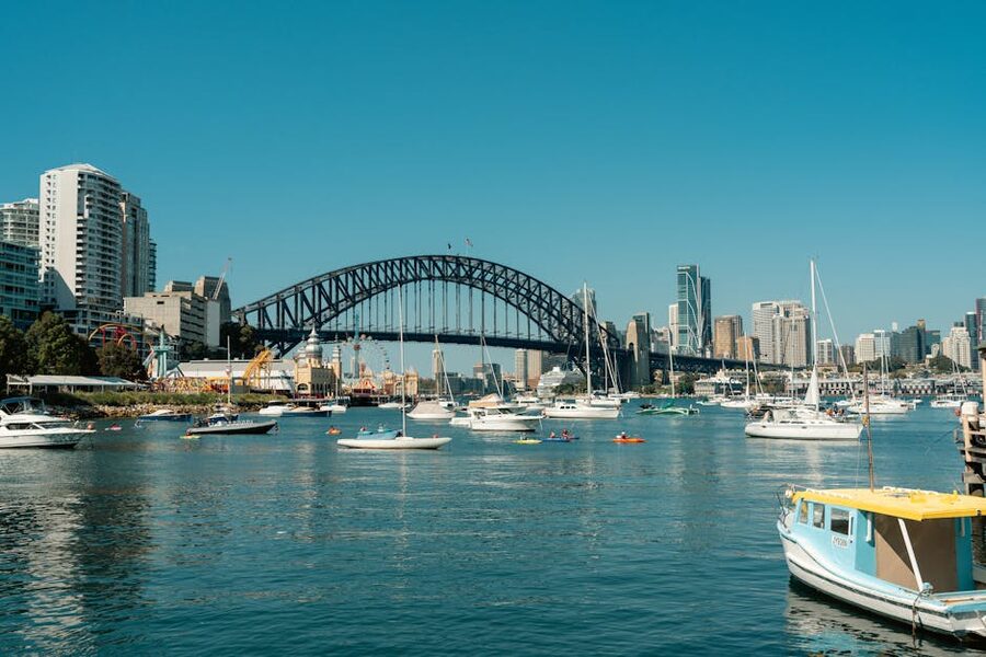 Sydney Harbour Bridge with boats in foreground