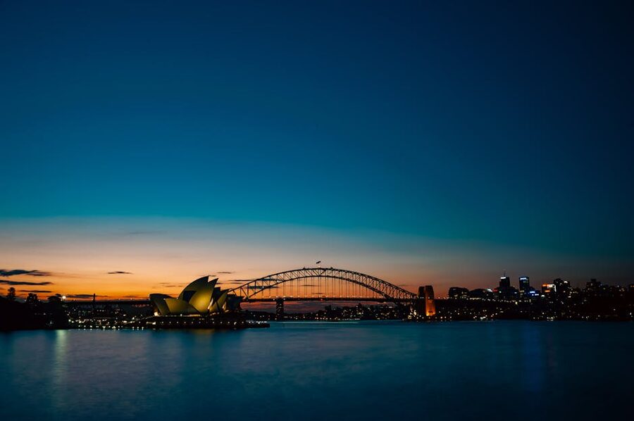 Sydney Harbour Bridge and Opera House at dusk