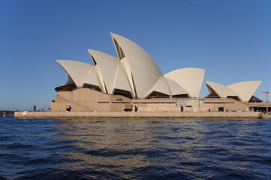 Close-up of the white tiles on a Sydney Opera House sail