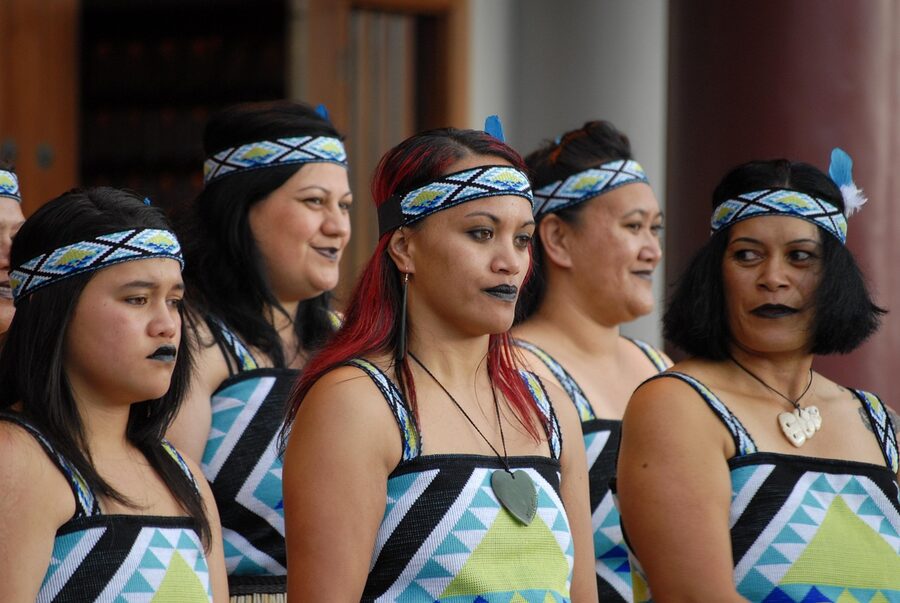 Maori cultural group in traditional costume at performance
