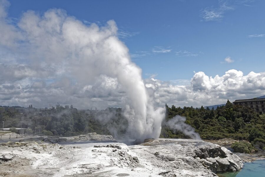 Steam plume from Pohutu Geyser at Te Puia, Rotorua