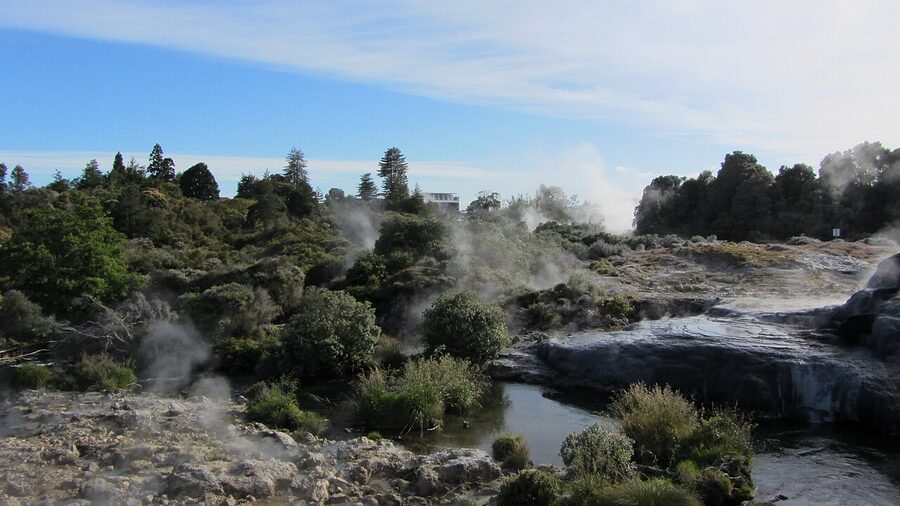 Silica terraces around the geyser flat at Te Puia, Rotorua