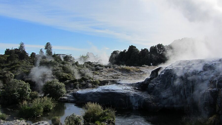 Mineral terrace and thermal pool at Te Puia in Rotorua