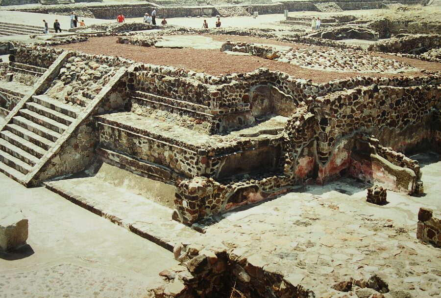 Avenue of the Dead at Teotihuacan looking toward Pyramid of the Moon from ground level