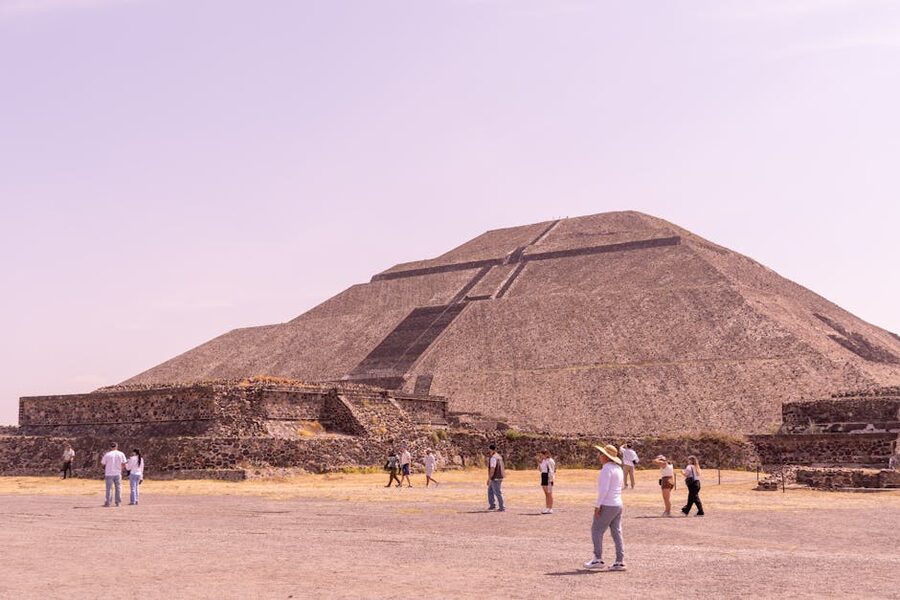 Visitors climbing the Pyramid of the Sun at Teotihuacan