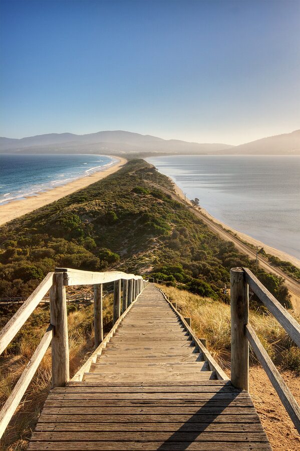 The Neck isthmus on Bruny Island Tasmania connecting north and south halves
