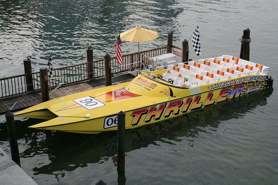 Thriller Miami 55-foot racing catamaran speedboat on the water