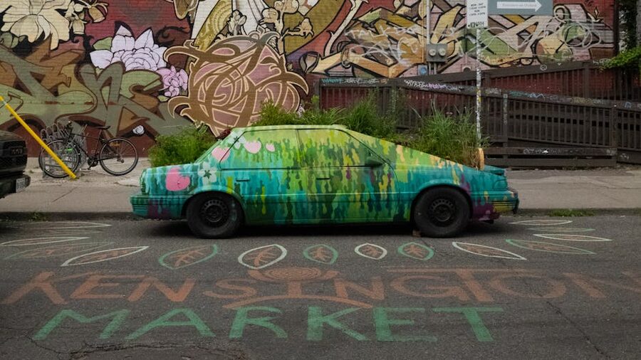 Painted art car in Kensington Market Toronto