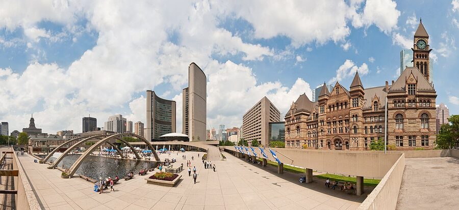 Nathan Phillips Square in Toronto with the big TORONTO sign