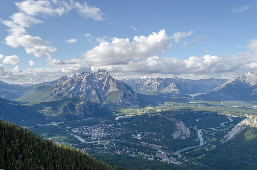 Town of Banff viewed from the Sulphur Mountain summit boardwalk