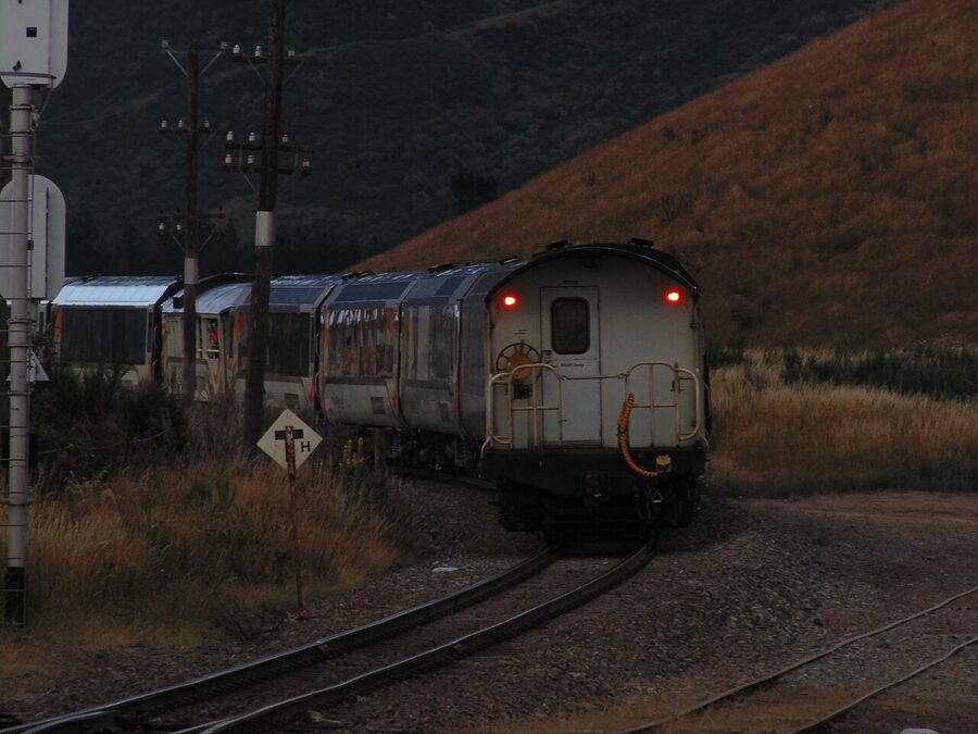 TranzAlpine AK panorama carriages on the platform in New Zealand