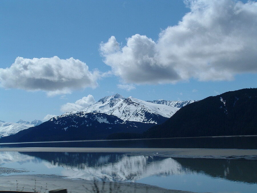 Turnagain Arm viewed from Anchorage with mudflats and mountains