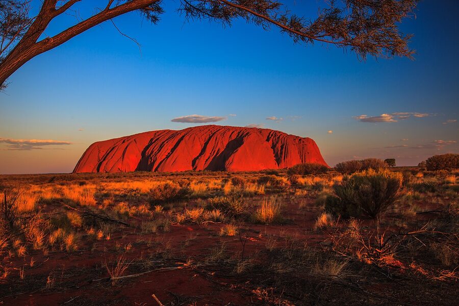 Uluru sunset rock glowing red