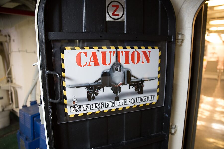 Aircraft parked across the flight deck of the USS Midway Museum