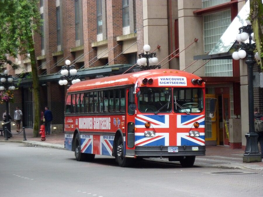 Red Vancouver sightseeing double-decker bus