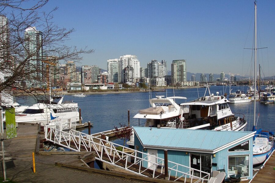 Vancouver False Creek harbour view with boats