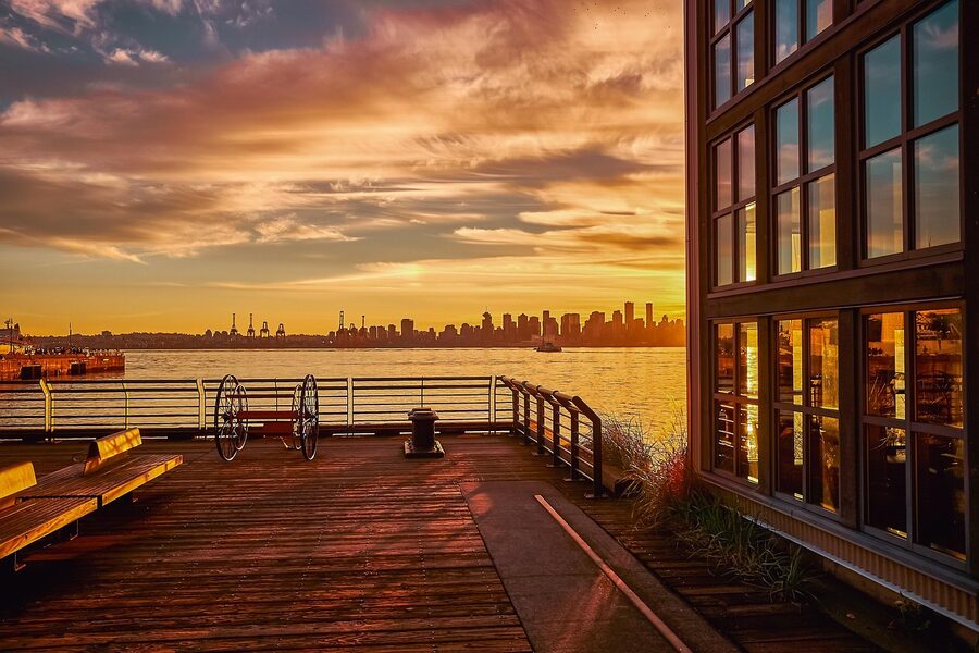 Vancouver pier at sunset over the harbour